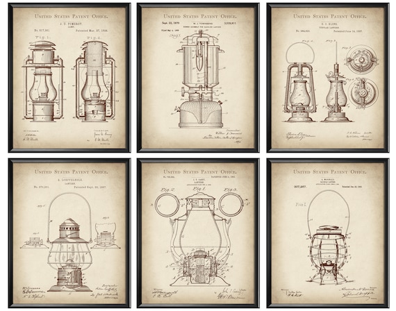 6 Vintage Lantern Patent Art Tubular Lantern Blueprint Lamp | Etsy