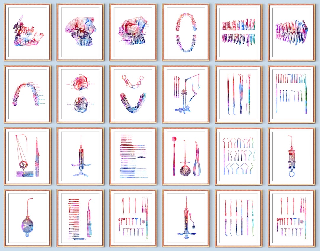Dental Art Set 24 Dentist Instruments Art Dentistry Poster Dental ...