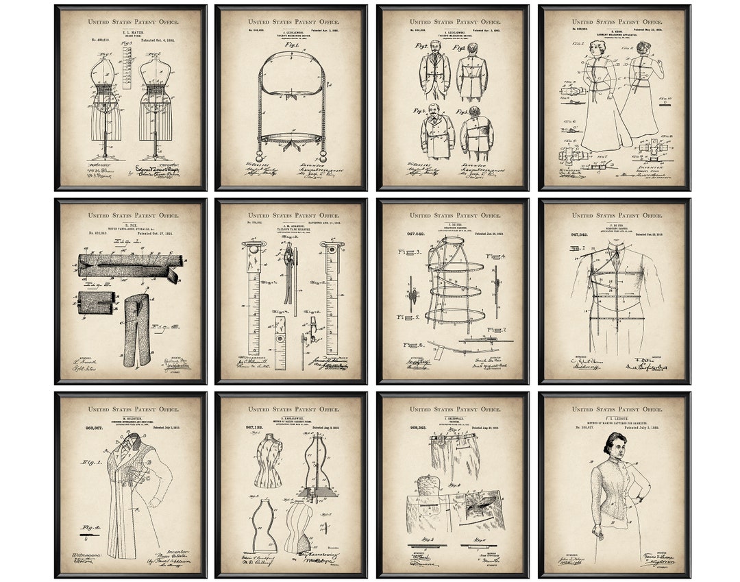 12 Tailor Gift Tailoring Patent Art Crafting Art Sewing Blueprint ...