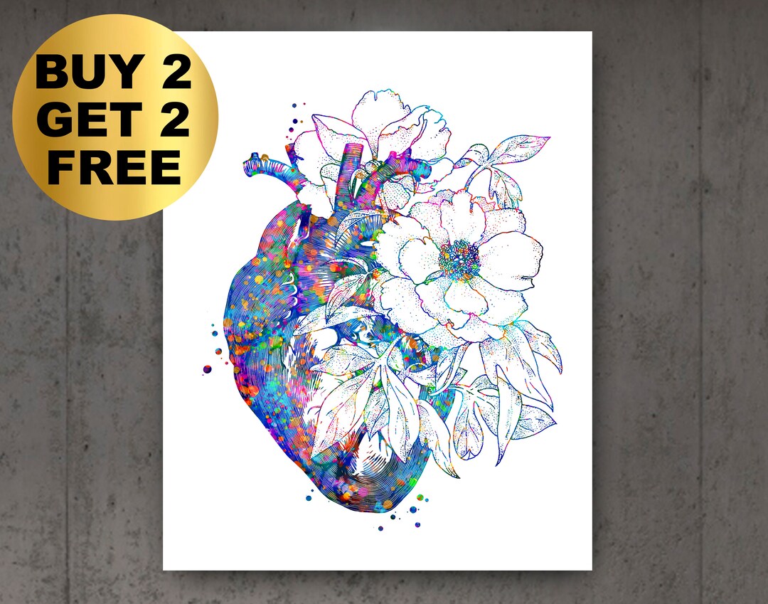 Floral Anatomical Heart Cardiology Art Medical Poster Cardiologist Gift ...