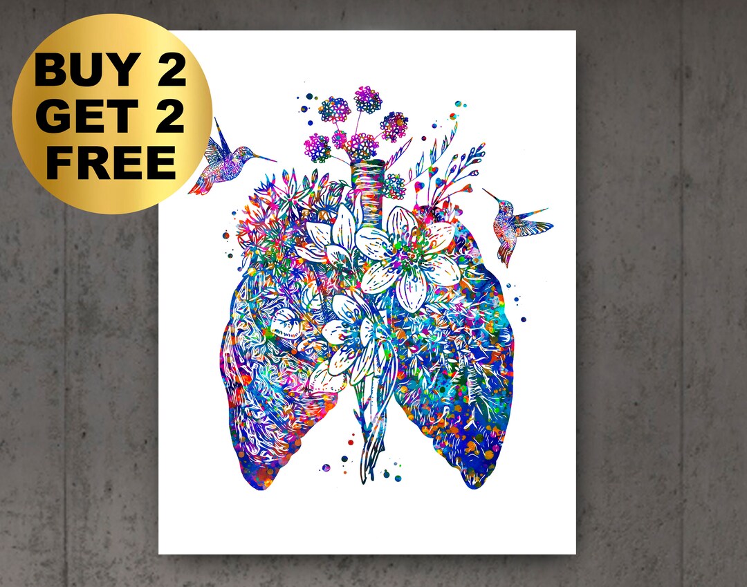 Doctor Gift, Anatomy Lungs and Hummingbirds Art, Watercolor Bronchi ...