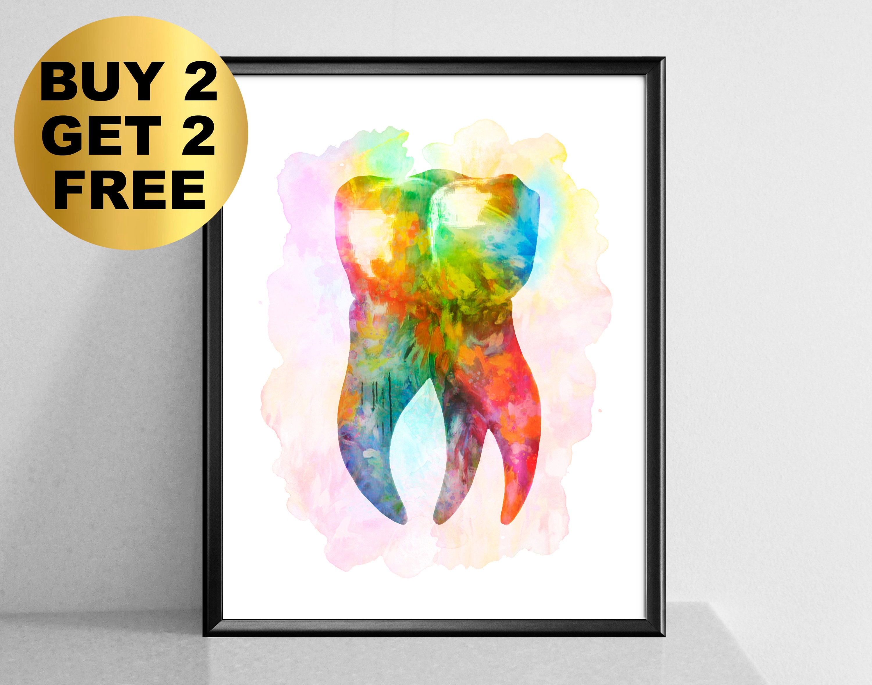 Watercolor Tooth Print Dental Art Hygienist Office Decor Orthodontist ...