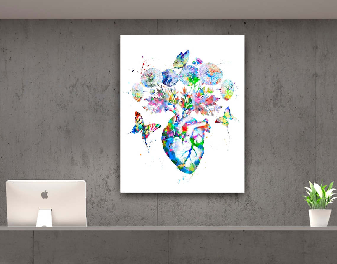 Heart Anatomy Painting Cardiology Art Medical Poster Floral | Etsy