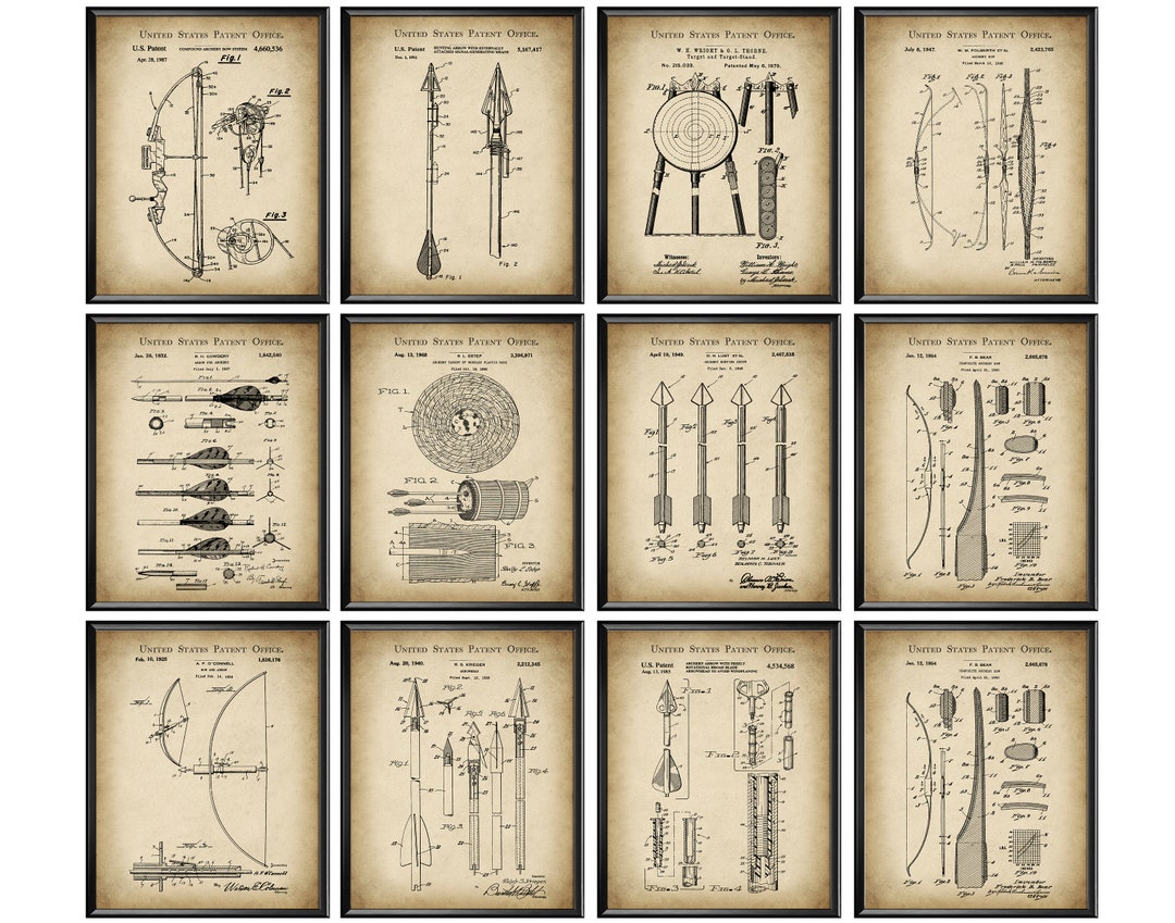 12 Archery Patent Posters Archer Gift Bow Patent Arrow Patent Archery ...