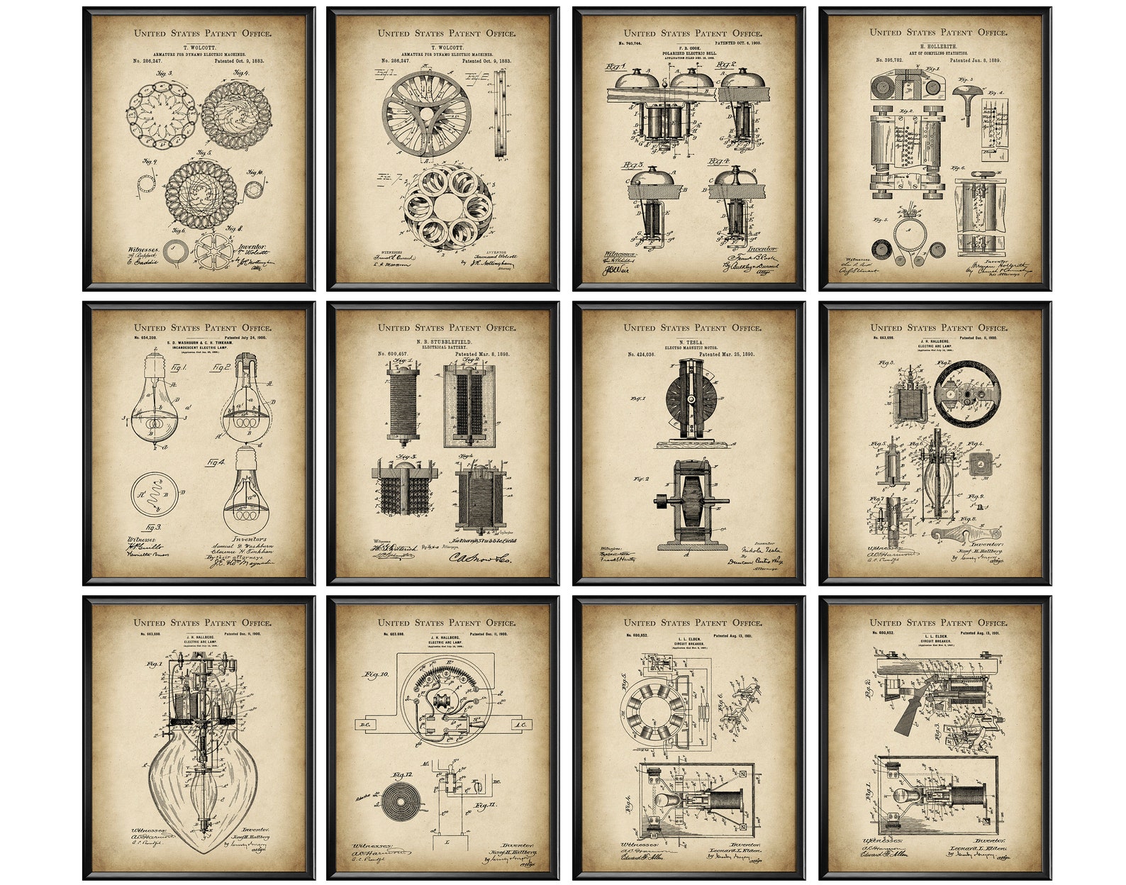 12 Electrician Art Gift Electricity Patent Drawing Electrical Battery ...