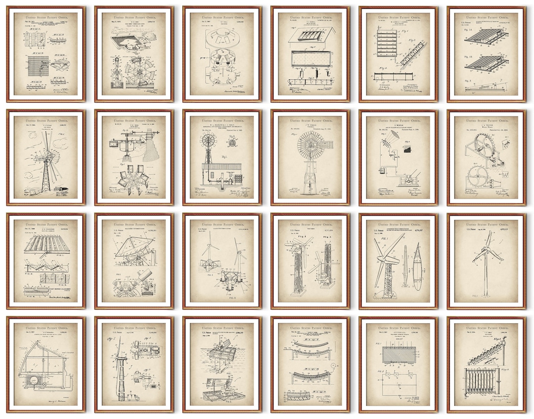 Set 24 Renewable Energy Sources Patent Prints Green Energy Blueprint ...