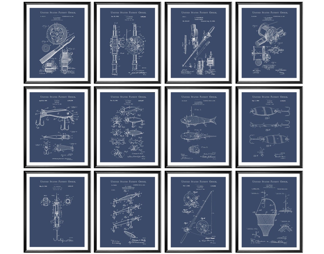 12 Trolling Patent Art Fly-fishing Blueprint Piscary Art Freshwater ...