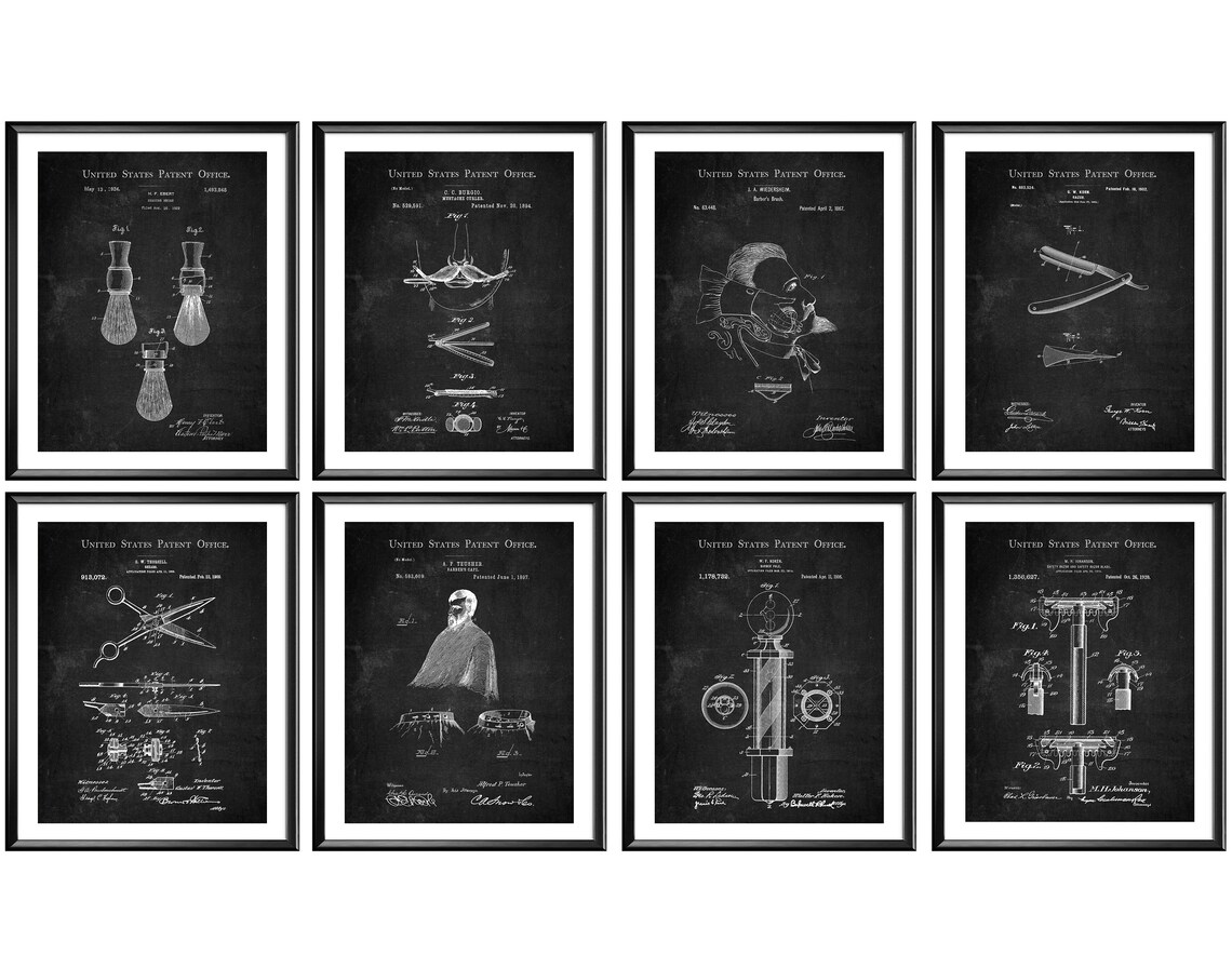 Barber Patent Chalk Board Art Razor Patent Hair Brush - Etsy