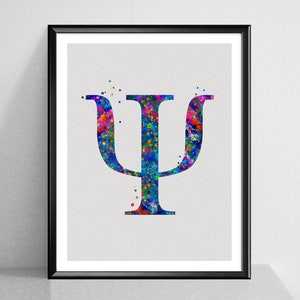 Psychologist Gift Psi Symbol Art Medical Symbol Poster Watercolor Brain ...