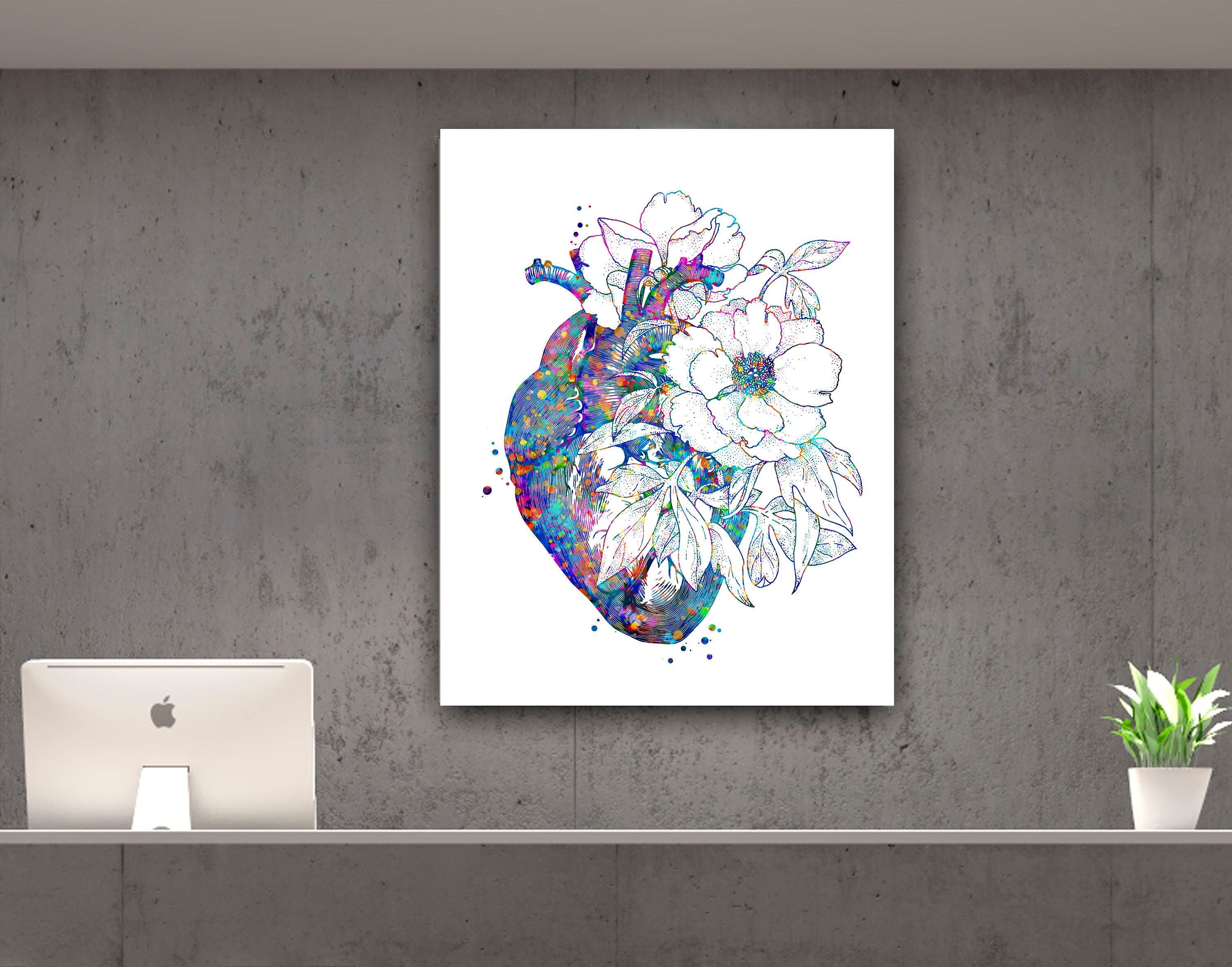 Floral Anatomical Heart Cardiology Art Medical Poster Cardiologist Gift ...