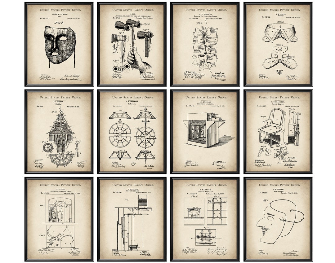 12 Theater Patent Art Opera Blueprint Props Scheme Art Actor Gift ...