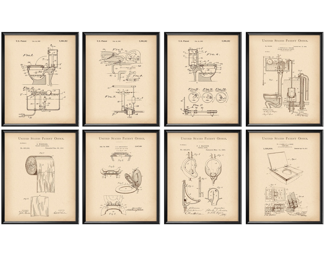 8 Toilet Vintage Patent Art Water Closet Invention Poster Toilet Seat ...