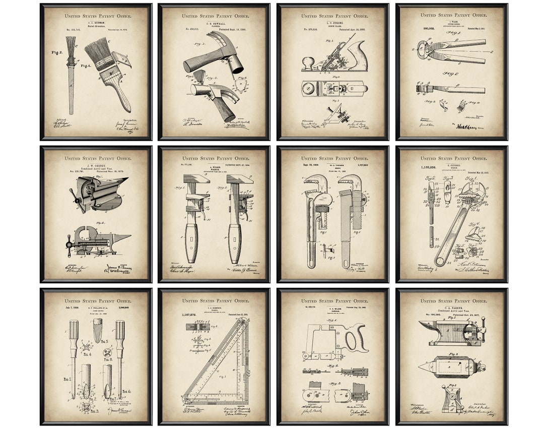 12 Vintage Workshop Blueprint Woodworking Tools Patent Carpentry Patent ...