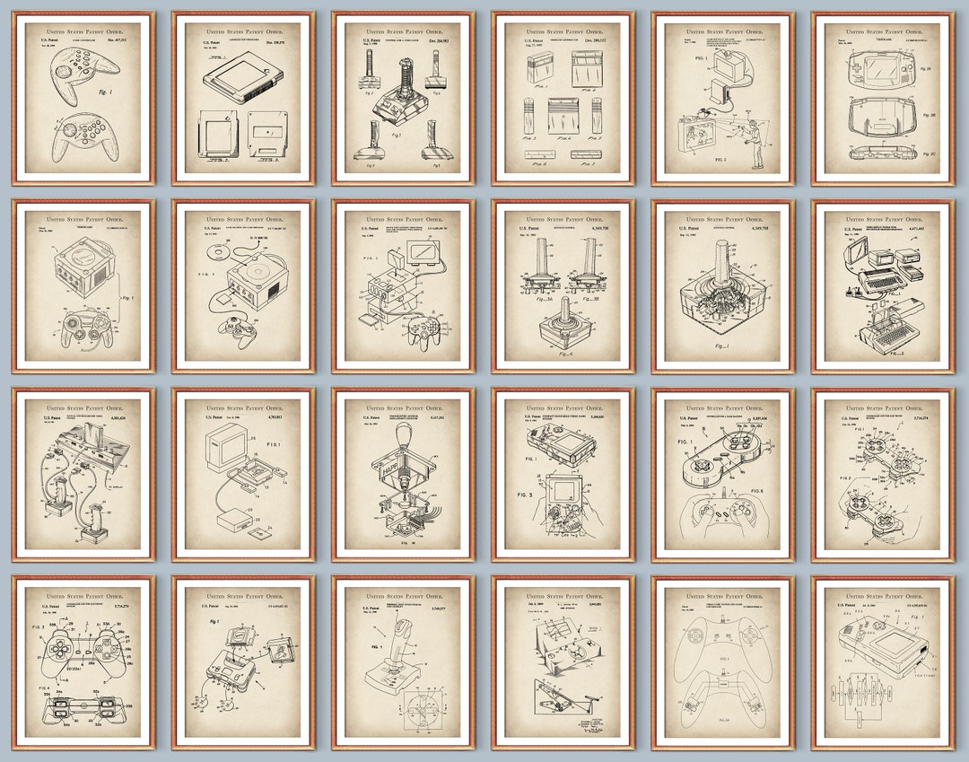 24 Gamer Gift Vintage Video Game Patent Art Gaming Blueprint PS ...