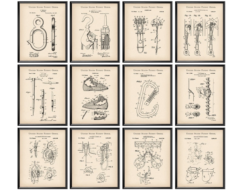 12 Rock Climbing Patent Art Snap Hook Patent Climbing Aids Inventions ...