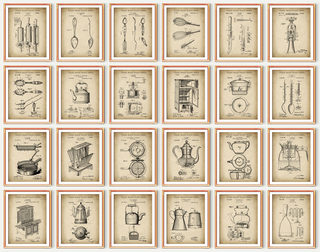 24 Vintage Kitchen Art Patents Frying Pan Patent Rolling Pin Patent ...