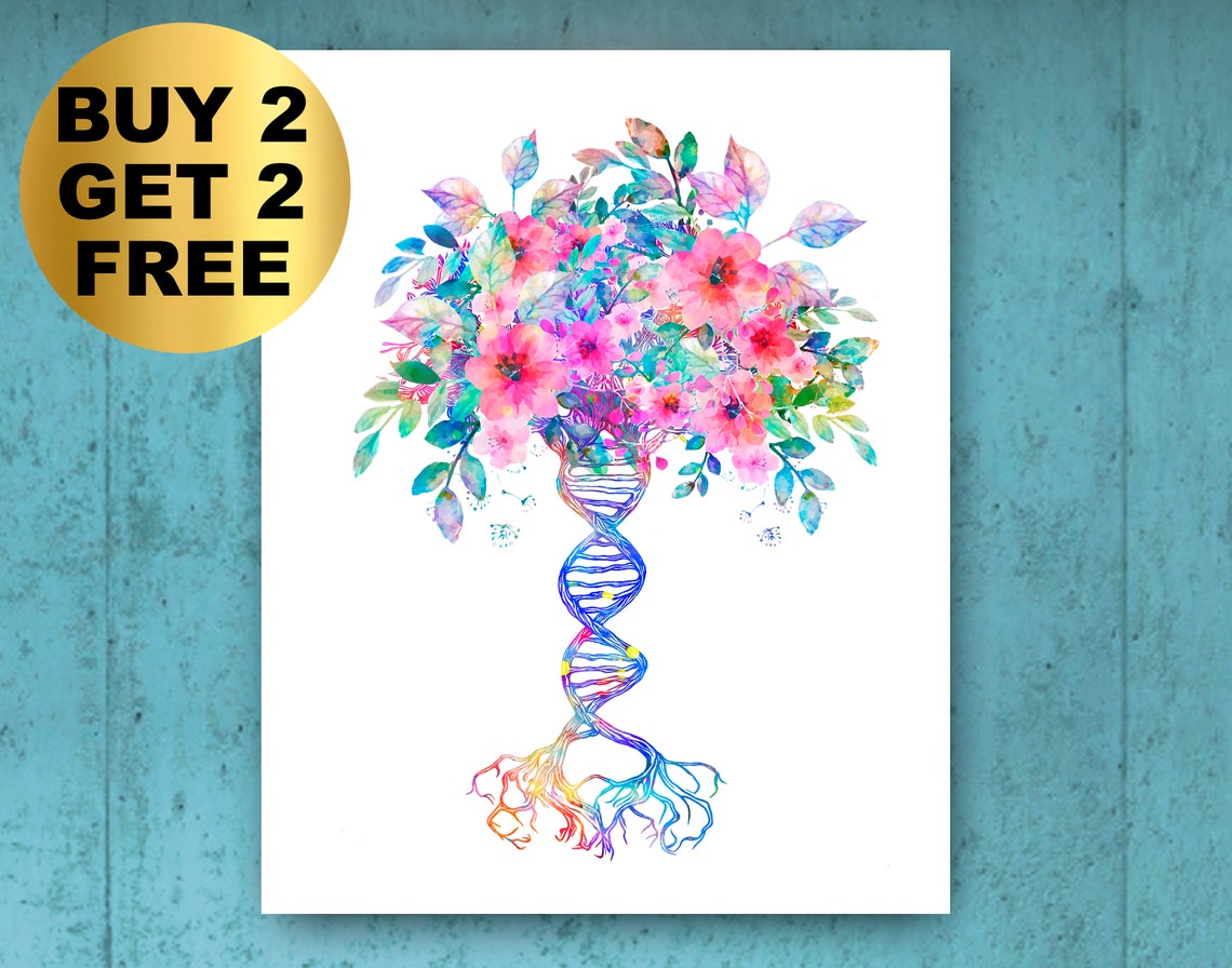 DNA Tree Art Genetic Poster Floral Molecule Art Doctor Office - Etsy