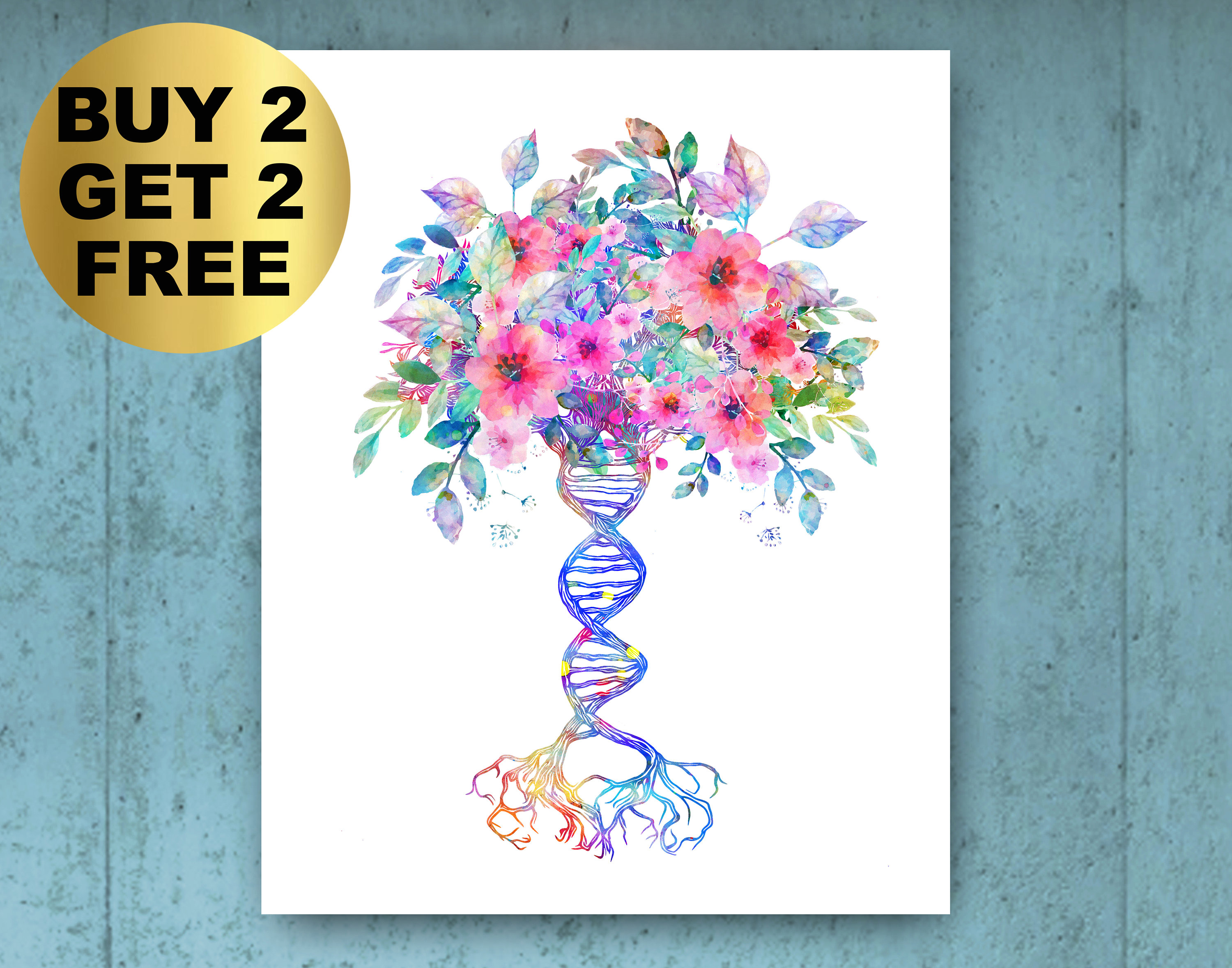 DNA Tree Art Genetic Poster Floral Molecule Art Doctor Office Decor ...