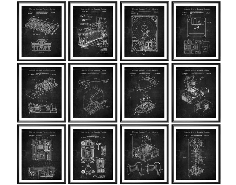 12 Programmer Gift First Computer Patent Art Computer Blueprint IT ...