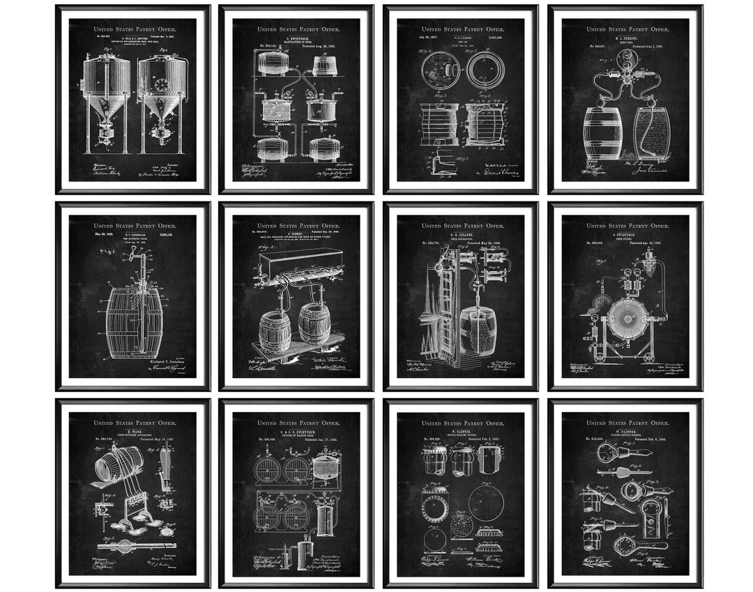 12 Brewing Patent Art Beer Making Blueprint Brewery Scheme Art Alcohol ...