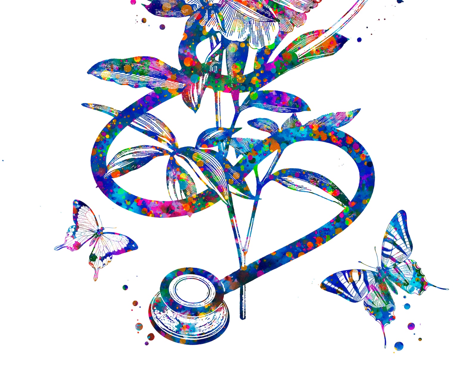 Stethoscope and Flower Art Medical Art Doctor Device Poster Nurse Gift ...