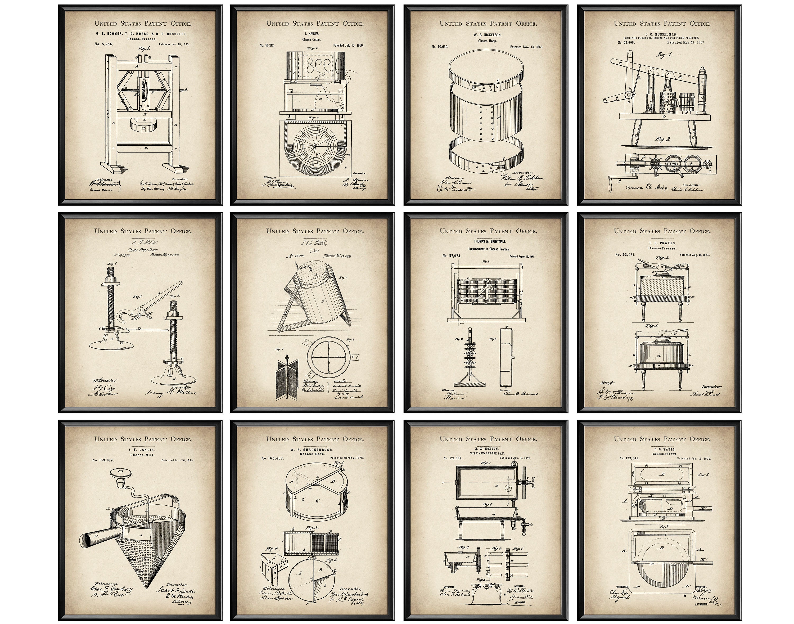 12 Cheese Patent Art Cheddar Blueprint Edam Making Technology Food ...