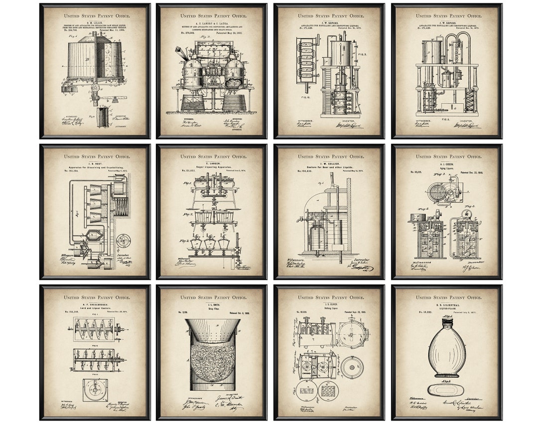 12 Liquor Making Patent Posters Alcohol Blueprint Booze Art Moonshine ...