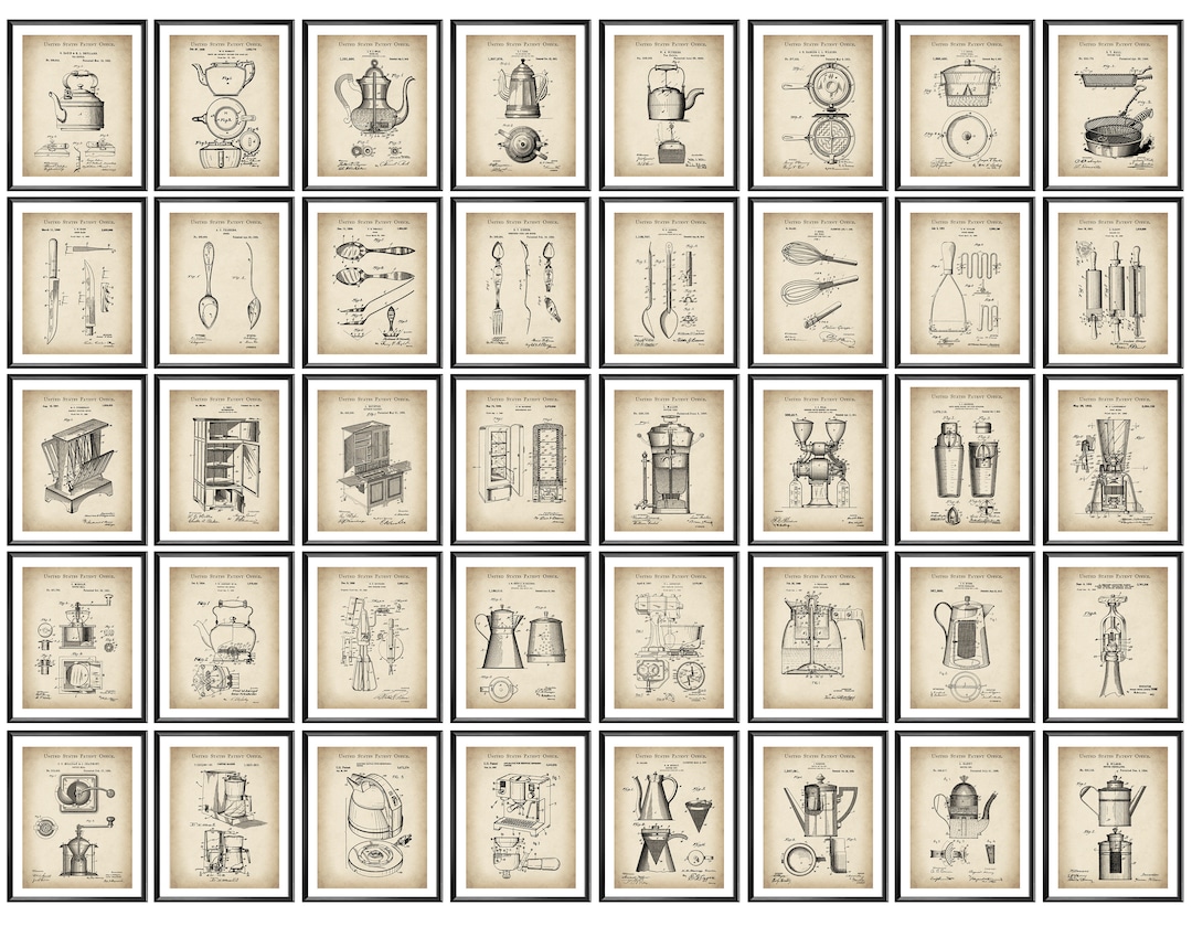 40 Kitchen Wall Art Cooking Patent Art Kitchen Appliance Blueprint ...