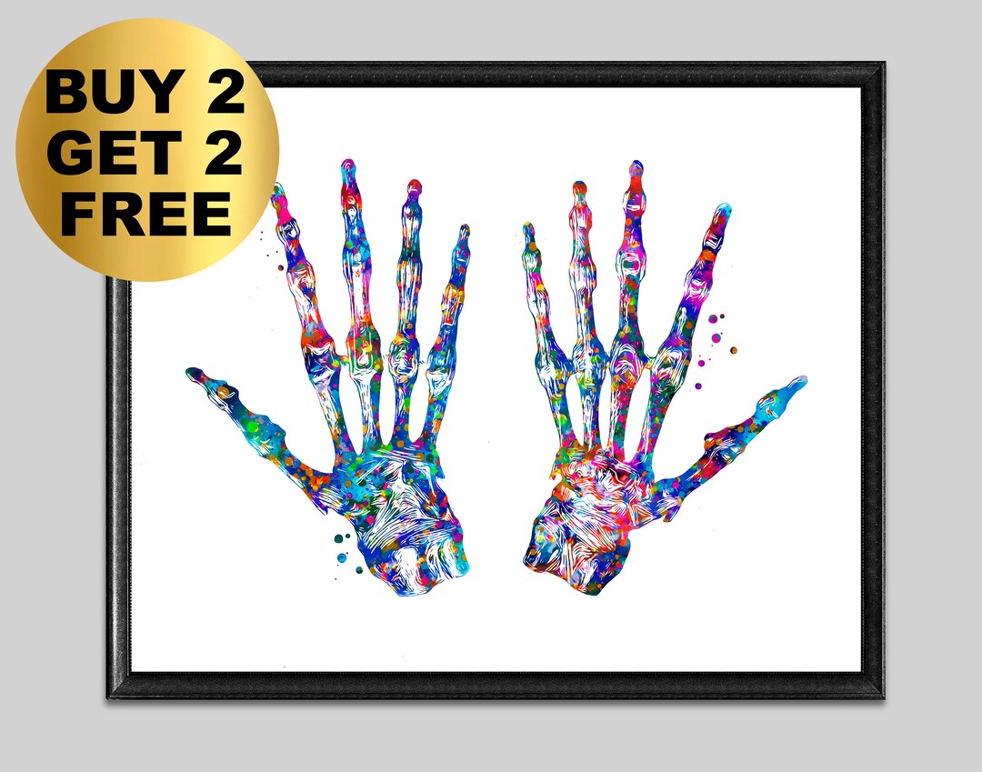 Anatomical Hand Art Skeletal Bones Watercolor Medical Art Doctor Gift ...
