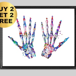 Anatomical Hand Art Skeletal Bones Watercolor Medical Art Doctor Gift ...