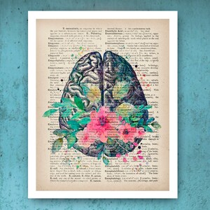 3 Vintage Anatomy Art Dictionary Art Anatomical Brain Watercolor Heart ...