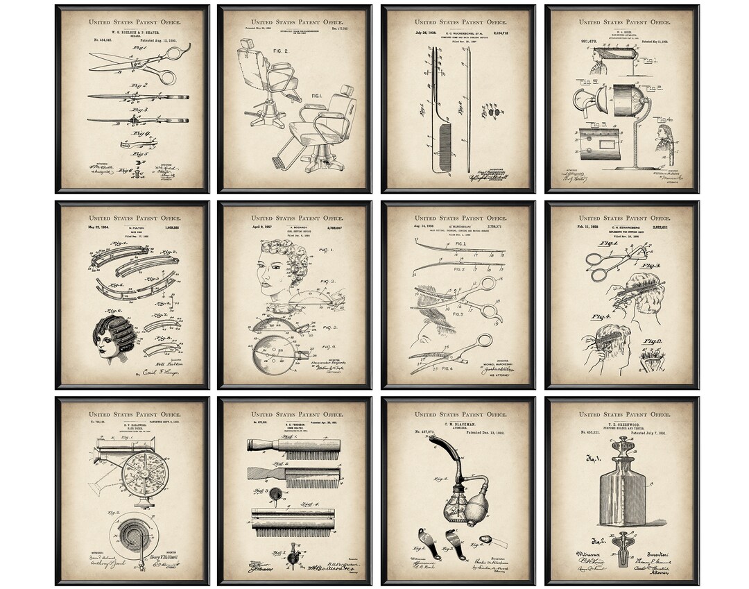 12 Hairdresser Gift Haircut Patent Art Hairstyle Blueprint Coiffeur ...