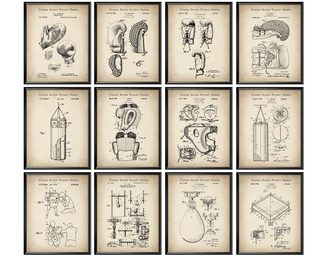12 Boxing Patent Posters Ring Blueprint Sparring Art Glove Scheme Art ...