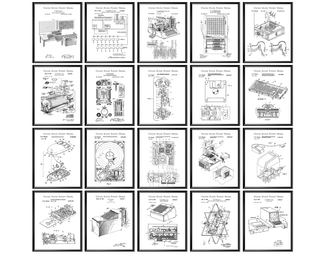 20 Programmer Gifts First Computer Patent Posters Vintage PC Blueprint ...