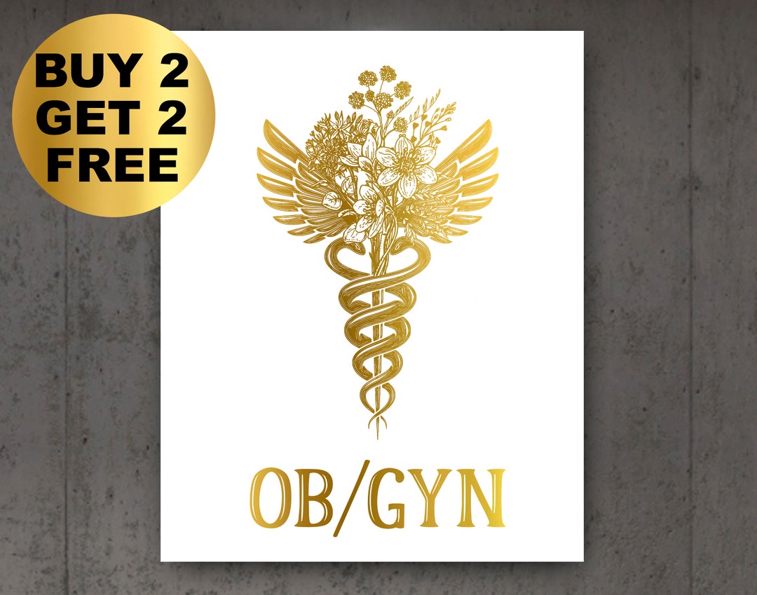 Gold Caduceus OBGYN Art Obstetrics Art Gynecology Poster Medical Symbol ...