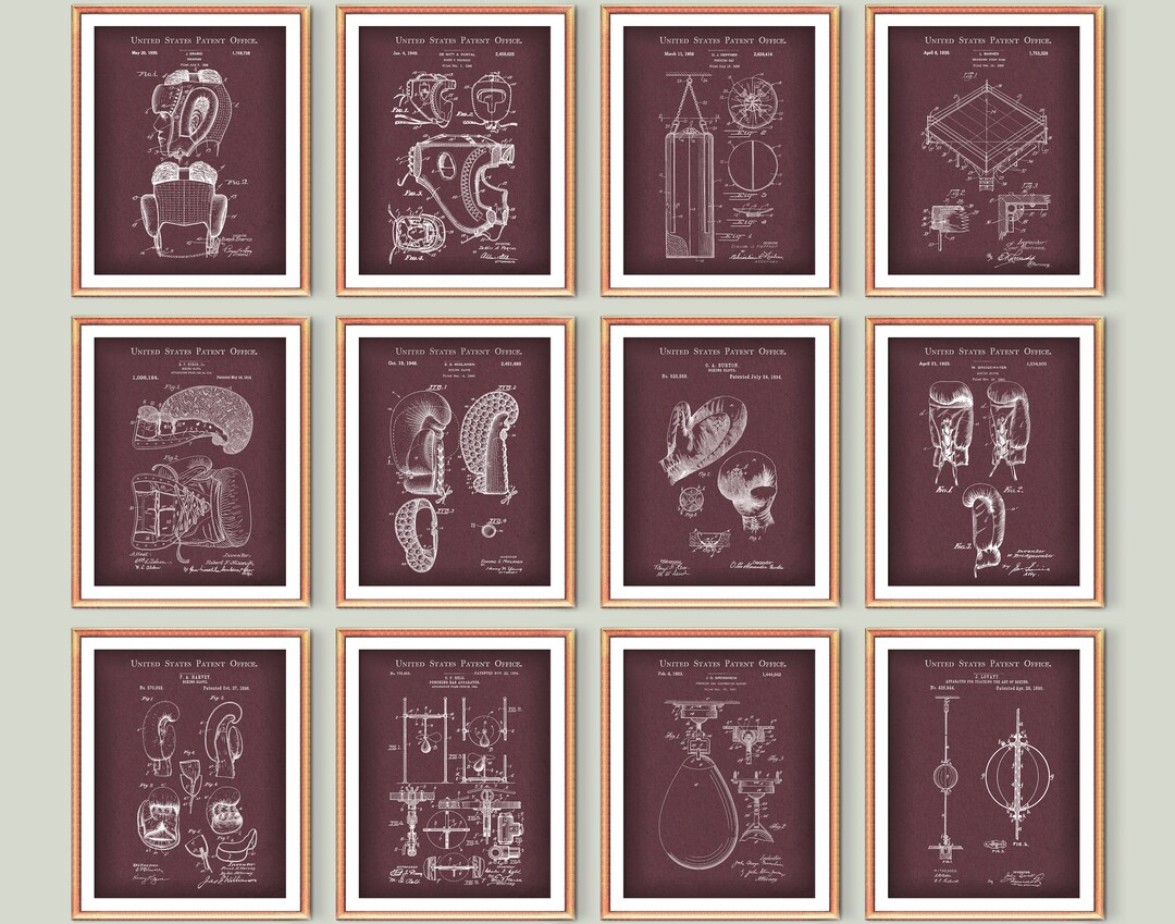 12 Vintage Boxing Patent Art Sport Invention Blueprint Boxing Glove ...