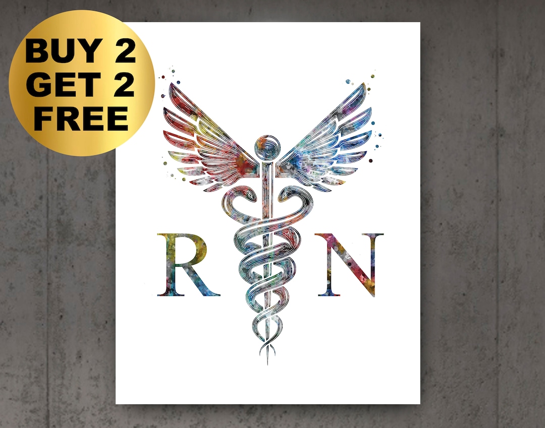 Caduceus Symbol Watercolor Art Registered Nurse Gift Nurse Graduation ...