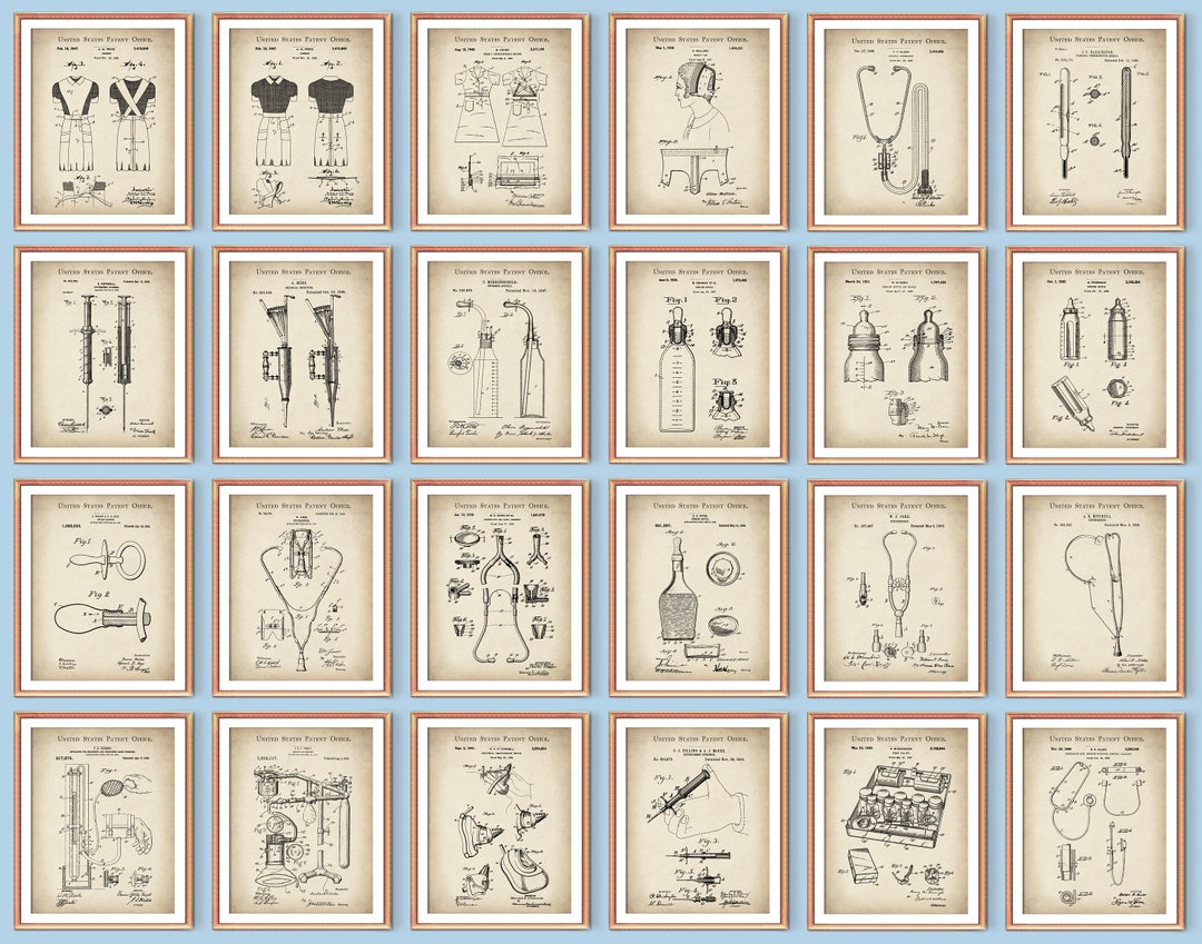 24 Nurse Gift Vintage Nursing Patent Art Medical Blueprint Nurse ...