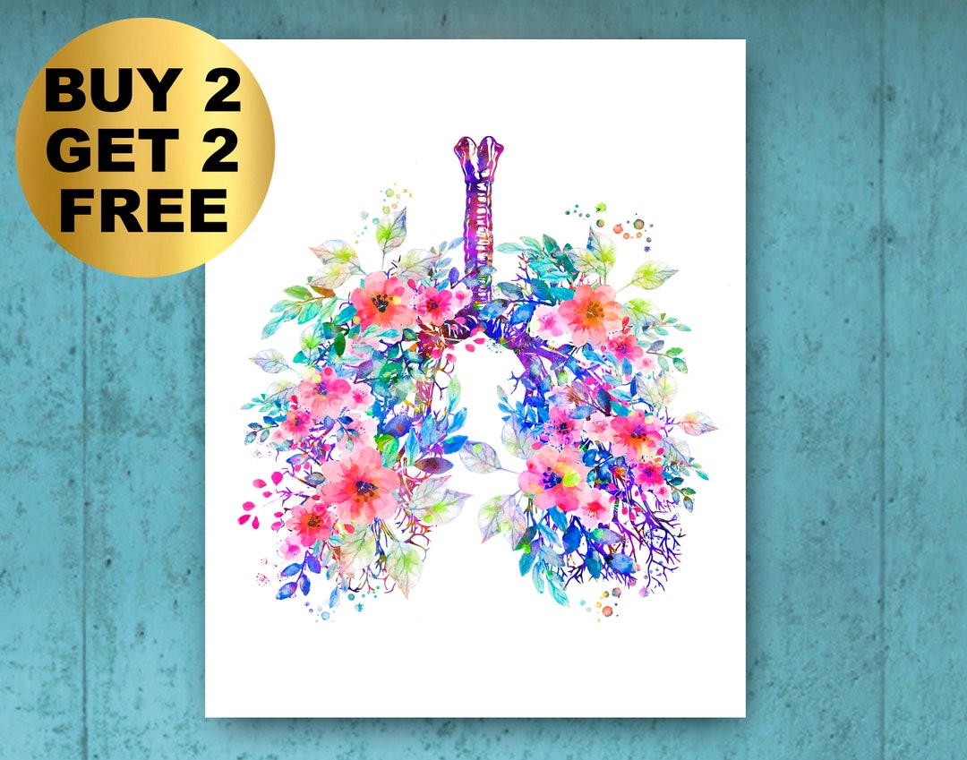 Floral Bronchial Tree Anatomy Art Print Watercolor Lungs Print ...