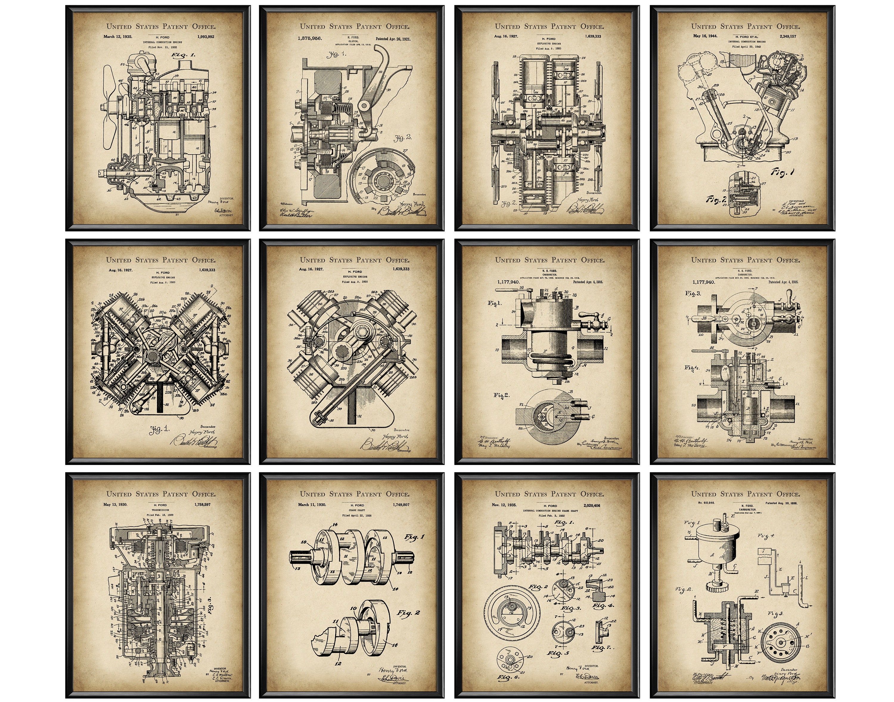 12 Engine Patent Art Posters Henry Ford Inventions Blueprint | Etsy