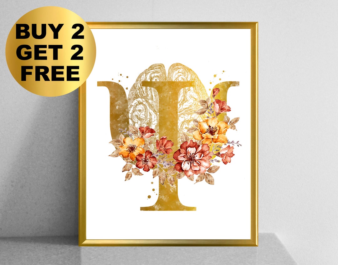 Psychology Art, Gold PSI Symbol and Brain, PSI and Flowers, Medical ...