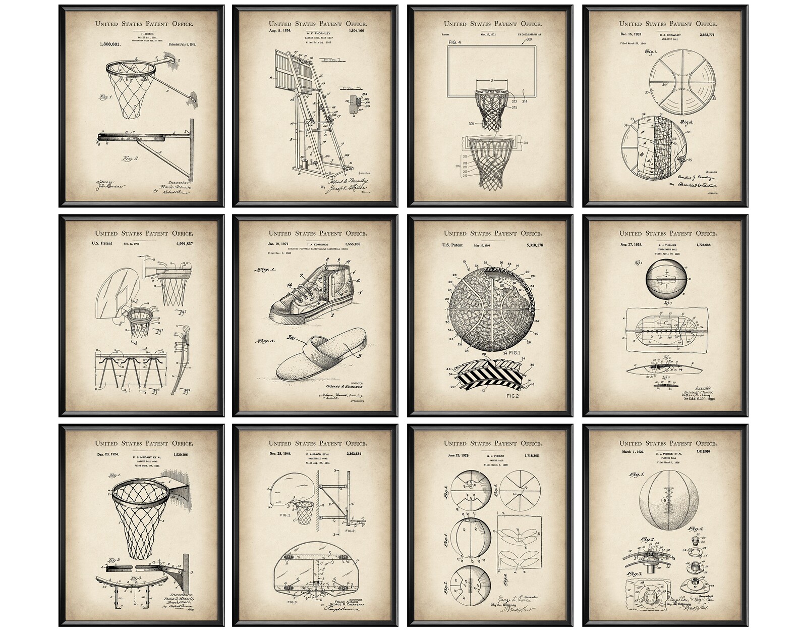 12 Basketball Patent Art Team Game Blueprint Sports Device Scheme Art ...