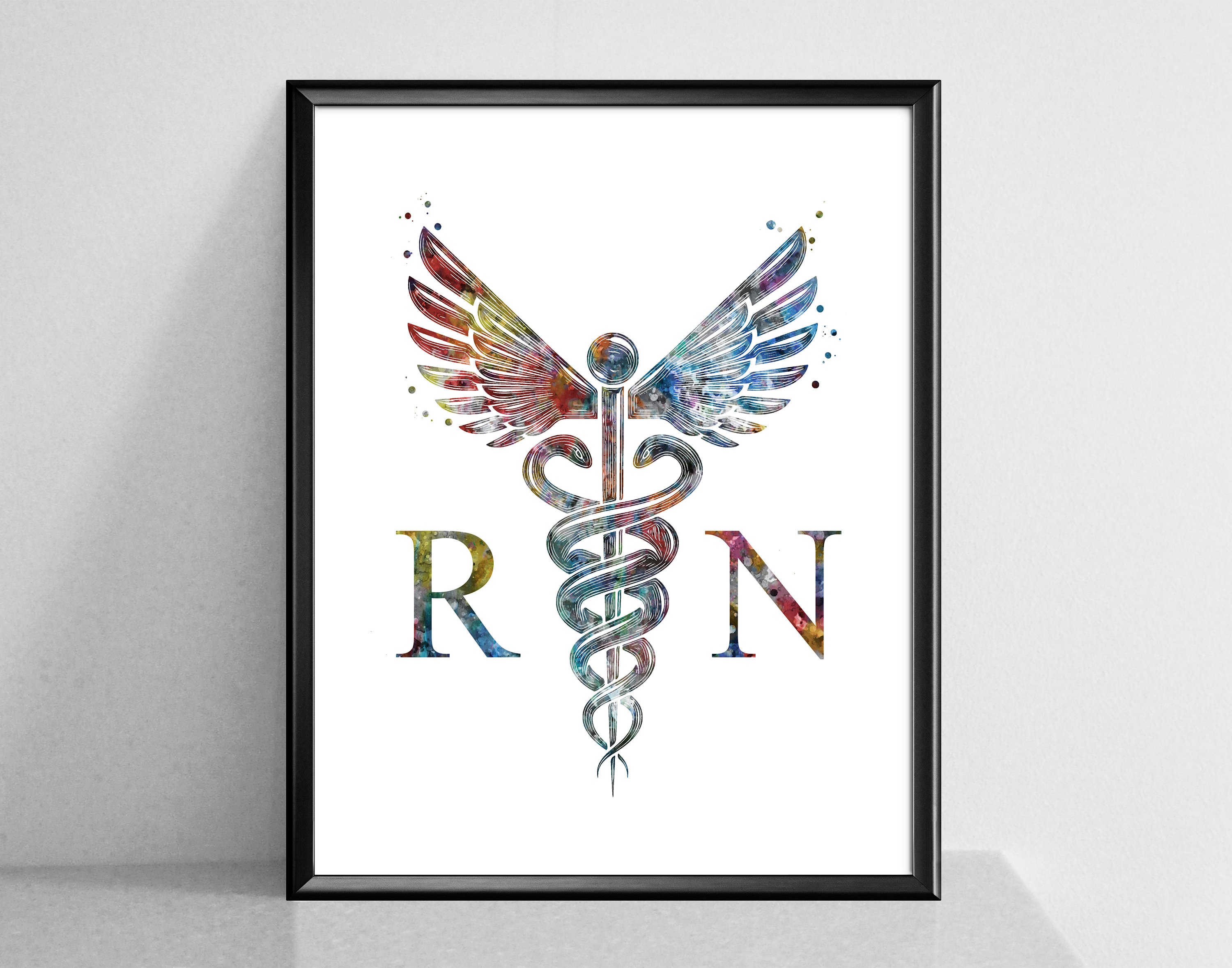 Caduceus Symbol Watercolor Art Registered Nurse Gift Nurse Graduation ...