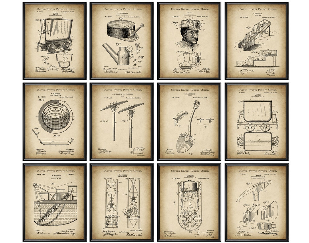 12 Vintage Gold Mining Technology Patent Art Gold Panning Equipment ...