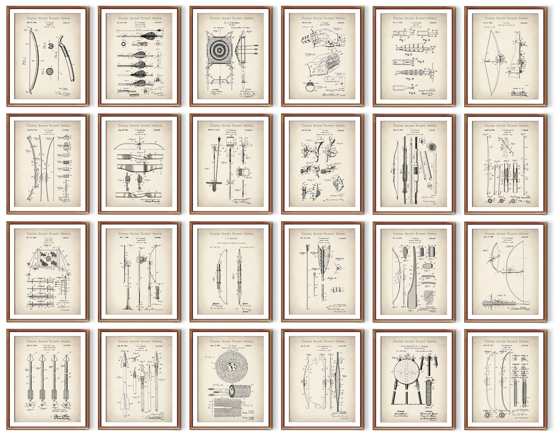 24 Vintage Archery Patent Prints Sport Blueprint Target Game Poster ...