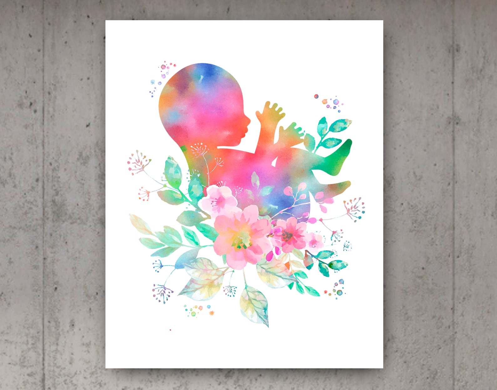 Watercolor Fetus Art Floral Pregnancy Art Baby Shower Decor - Etsy