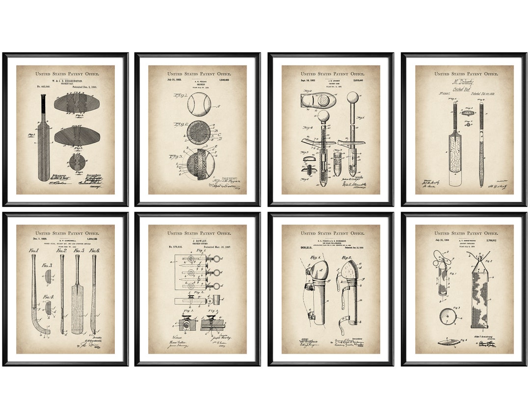 8 Cricket Game Patent Art Sport Blueprint Cricket Bat Scheme Poster ...