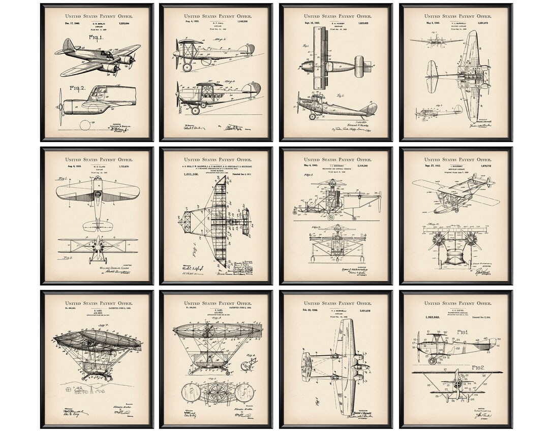 12 Airplane Art Plane Poster Vintage Aviation Art Biwing Airplane ...