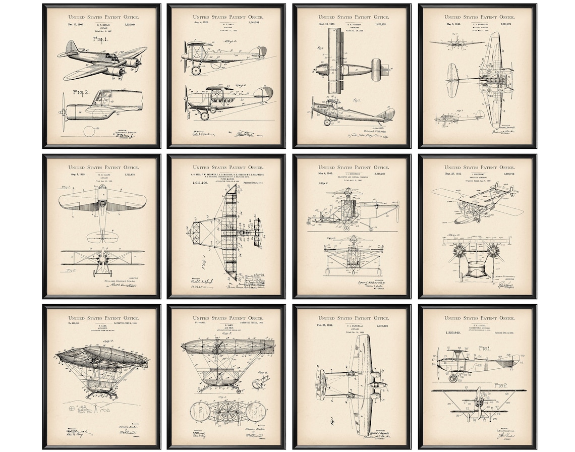 12 Airplane Art Plane Poster Vintage Aviation Art Biwing Airplane ...