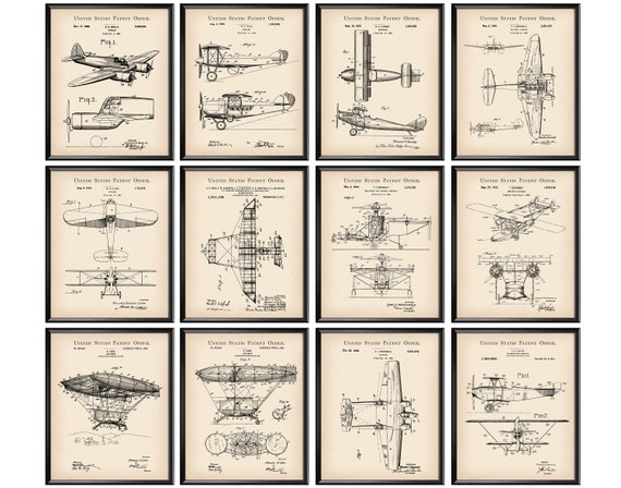 12 Airplane Art Plane Poster Vintage Aviation Art Biwing | Etsy